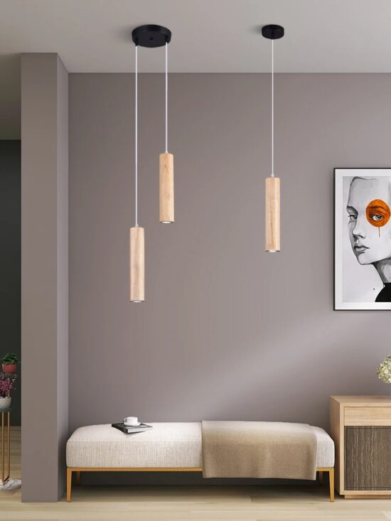 Frejre Minimalist Wood Long Tube Hanging Pendant Light | Screed