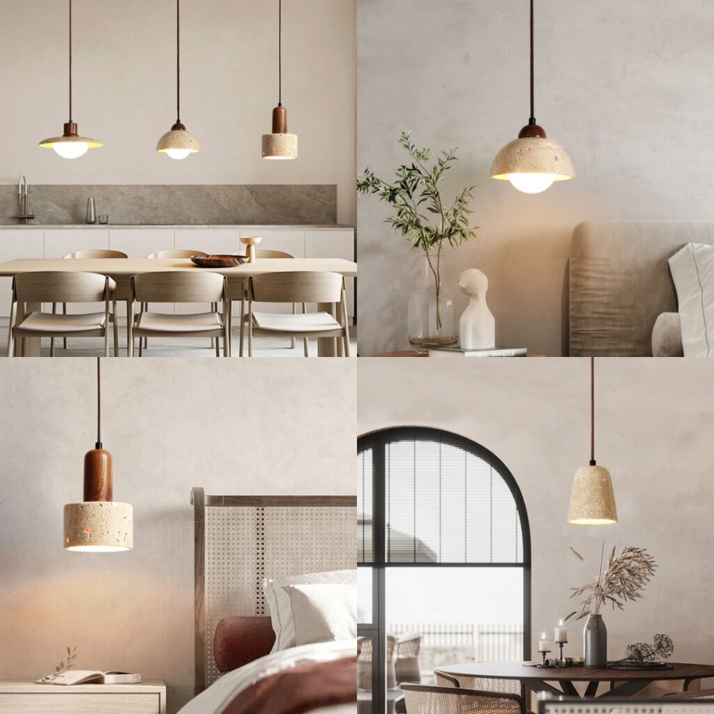 Holmlund Wabi-Sabi Travertine Stone Pendant Light | Screed